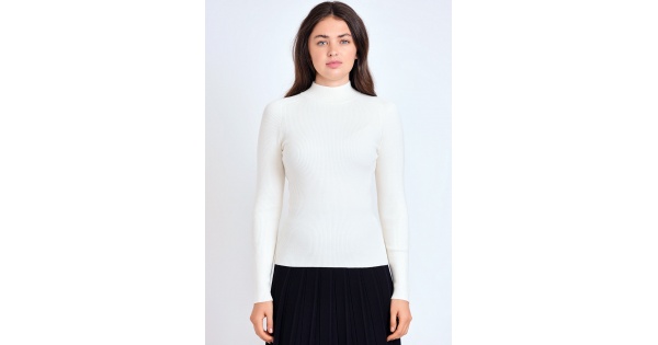 Off White High Neck Ribbed Fitted Sweater | Modest Women Clothing - YAL ...