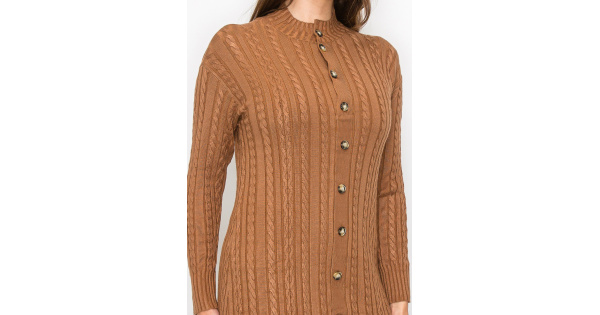 Rust Cable Knit Button Dress | Modest Women Clothing - YAL New York
