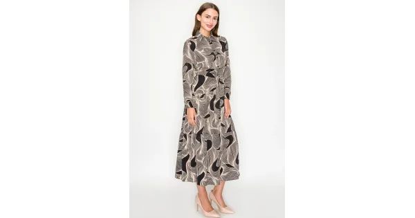Graphic Wave Pattern Belted Midi Dress | Modest Women Clothing - YAL ...