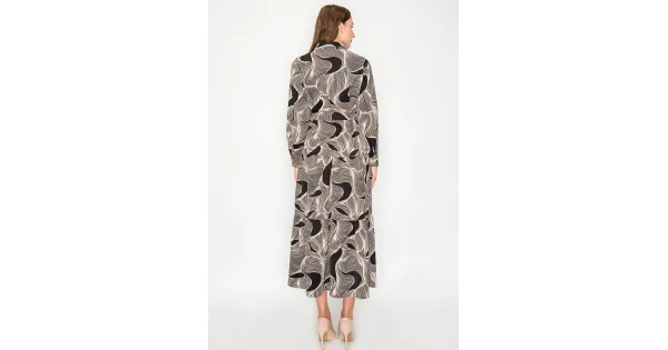Graphic Wave Pattern Belted Midi Dress | Modest Women Clothing - YAL ...
