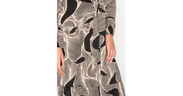 Graphic Wave Pattern Belted Midi Dress | Modest Women Clothing - YAL ...