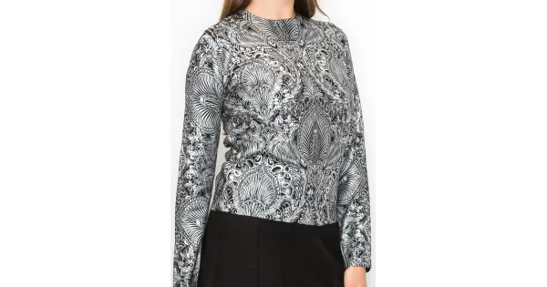 Metallic Silver Pattern Crewneck Sweater | Modest Women Clothing - YAL ...