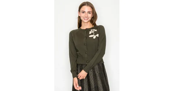 Olive Cardigan with Embroidered Leaf Detail | Modest Women Clothing ...