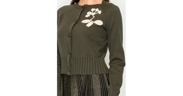Olive Cardigan with Embroidered Leaf Detail | Modest Women Clothing ...