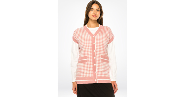 Pastel Pink Check Vest with Pockets | Modest Women Clothing - YAL New York