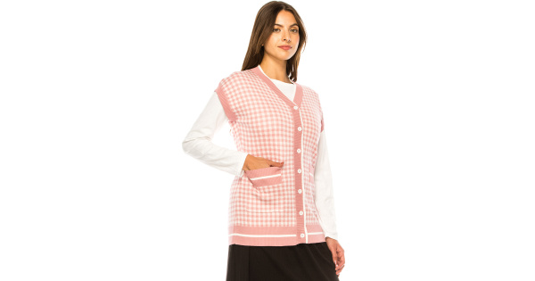 Pastel Pink Check Vest with Pockets | Modest Women Clothing - YAL New York