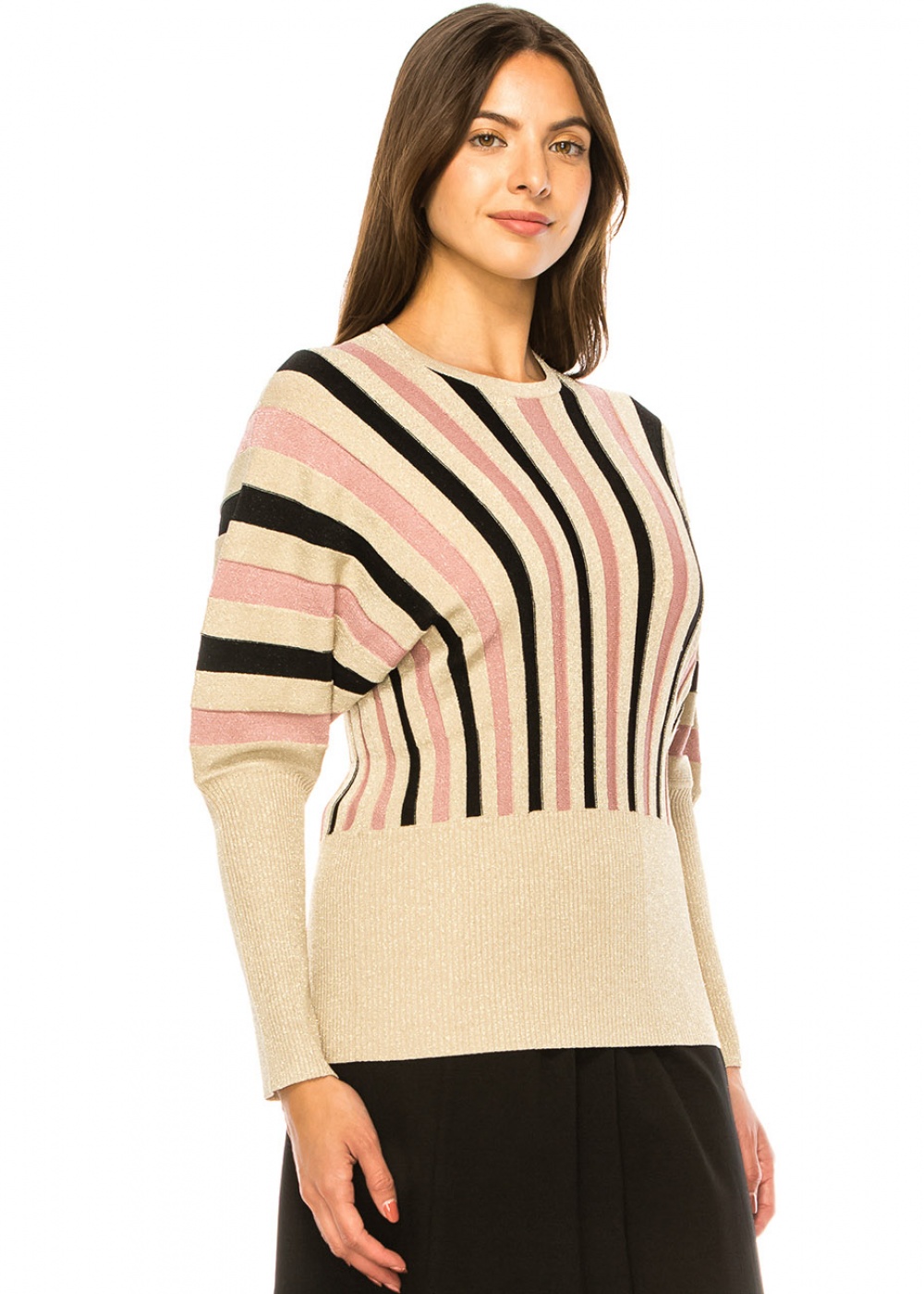 Beige and Blush Artisan Stripe Knit Sweater | Modest Women Clothing ...