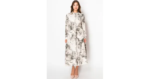 Black & White Marble Shirt Dress | Modest Women Clothing - YAL New York